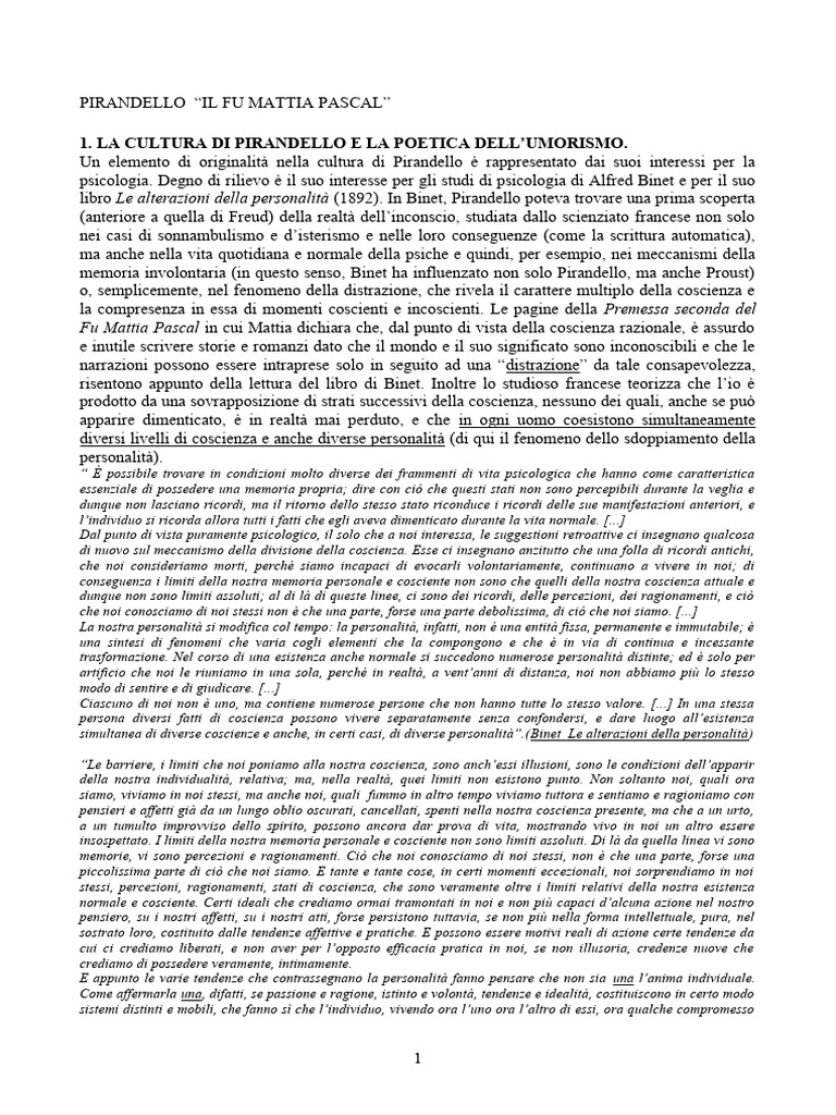Pirandello Il Fu Mattia Pascal1 | PDF