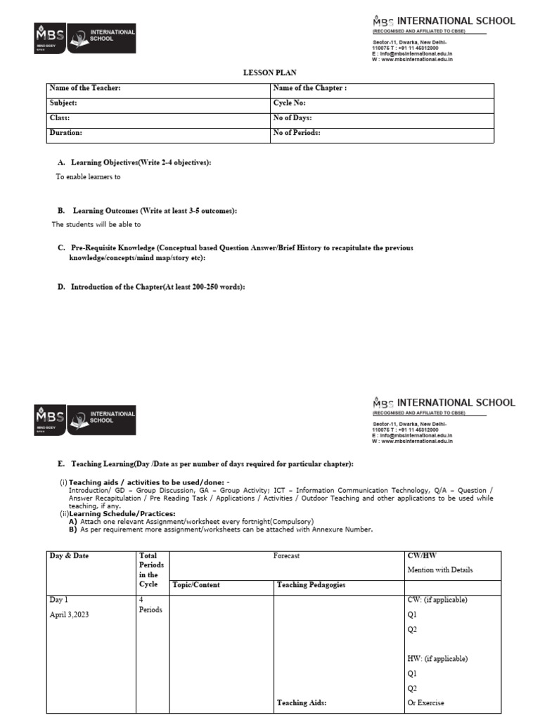 Lesson Plan Blank | Download Free PDF | Lesson Plan | Pedagogy