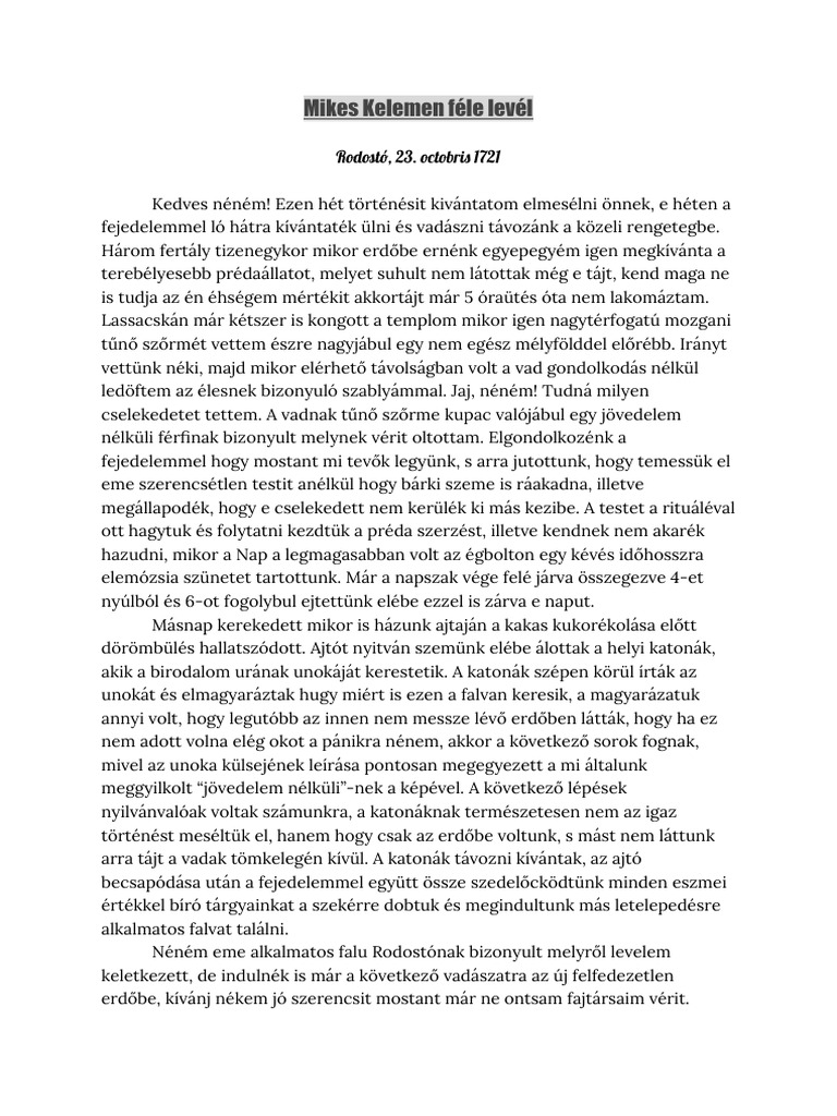 Mikes Kelemen Féle Levél | PDF