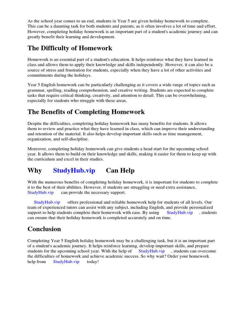 Year 5 English Holiday Homework | PDF | Homework | Websites