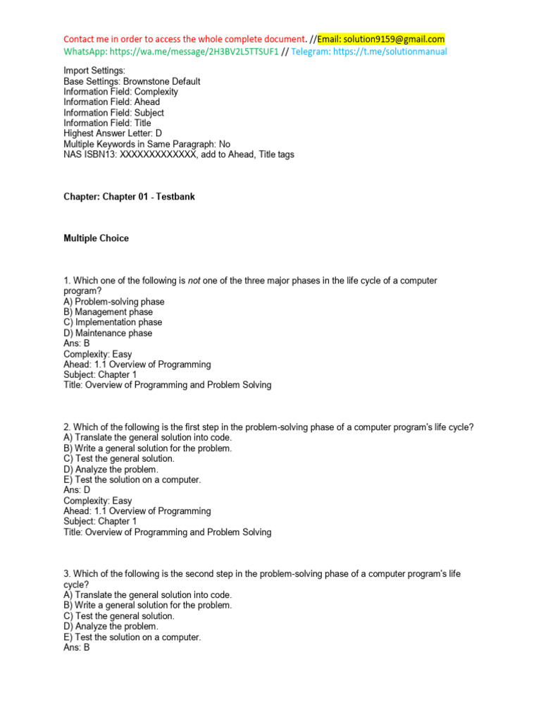 Exam and Question Bank For Programming and Problem Solving With C++ ...