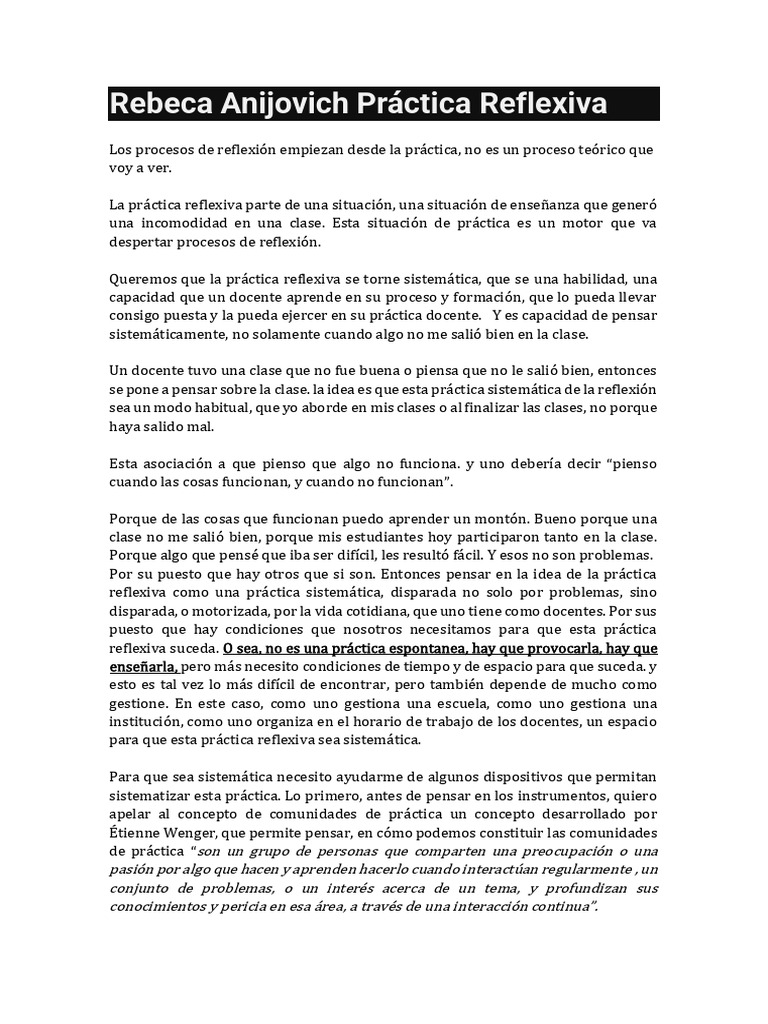 Rebeca Anijovich Práctica Reflexiva | PDF | Enseñando | Aprendizaje