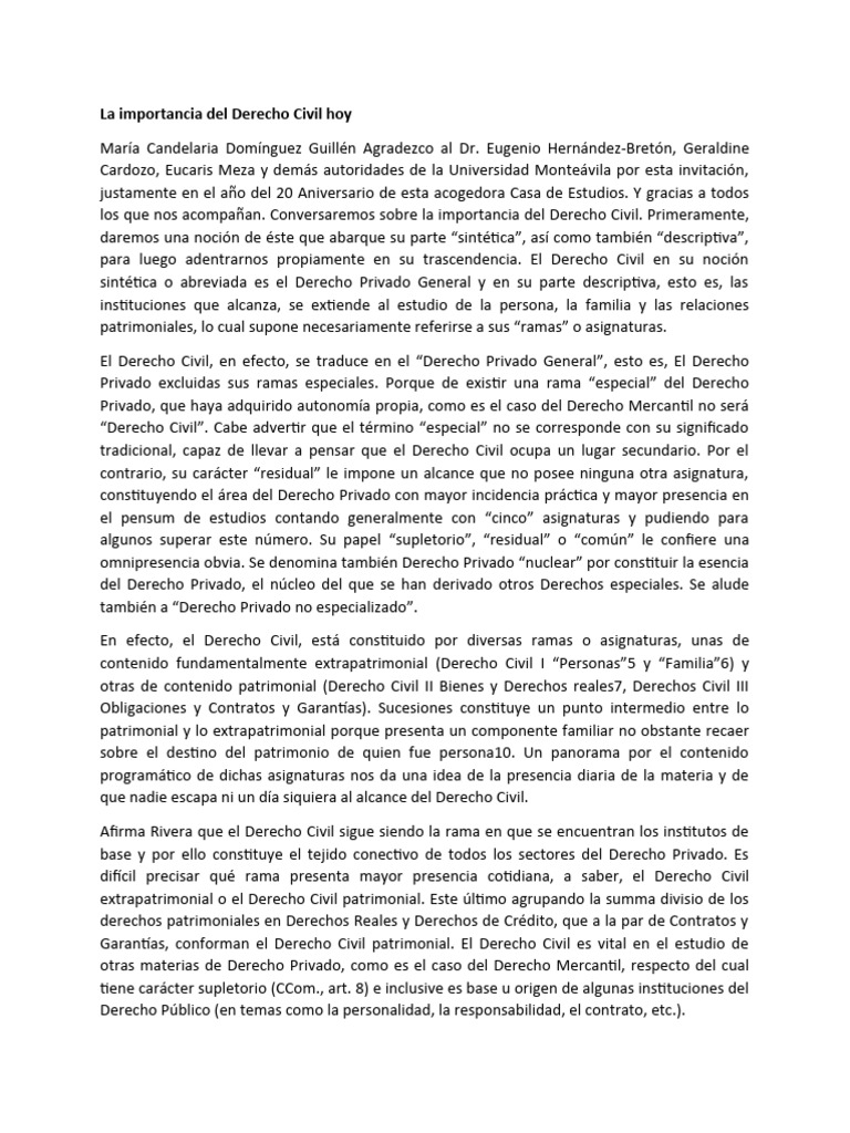 Relevancia Actual del Derecho Civil | PDF | Derecho Civil (Common Law) | Bienes (Ley)