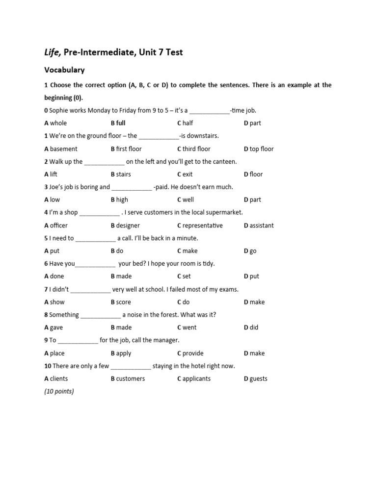 Life Pre-Intermediate Unit 7 Test | PDF | Books | Internet
