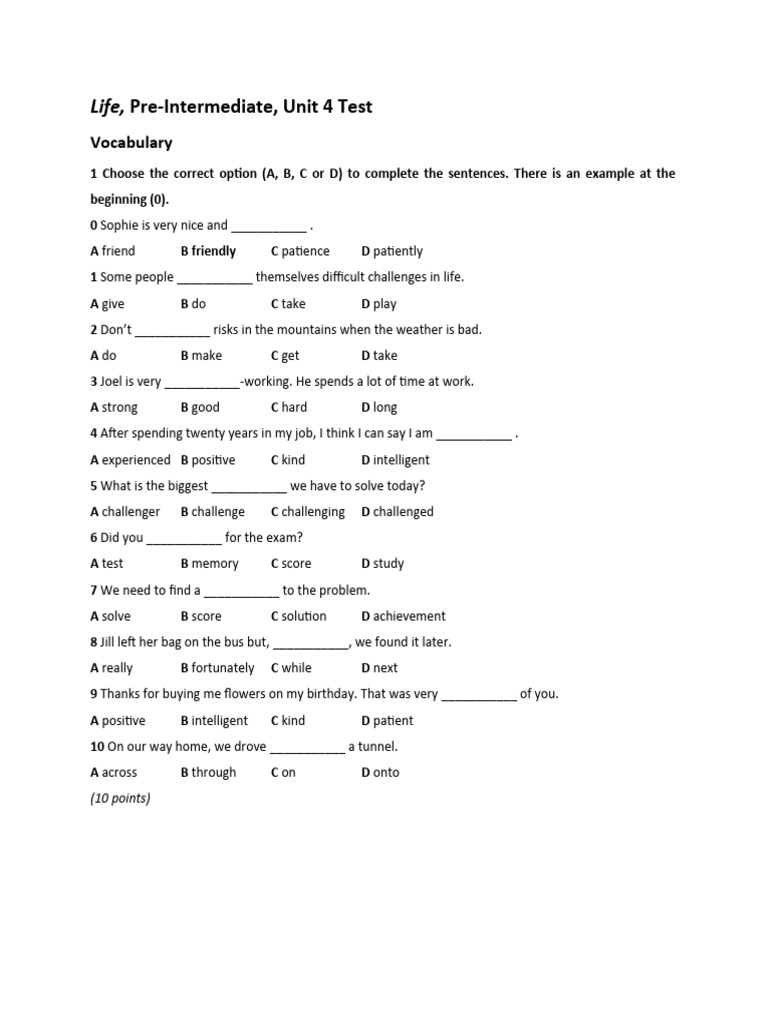 Life 2e_Pre intermediate_Unit 4 test_Word | PDF | Underwater Diving