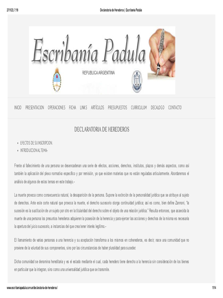 Declaratoria de Herederos _ Escribania Padula | PDF