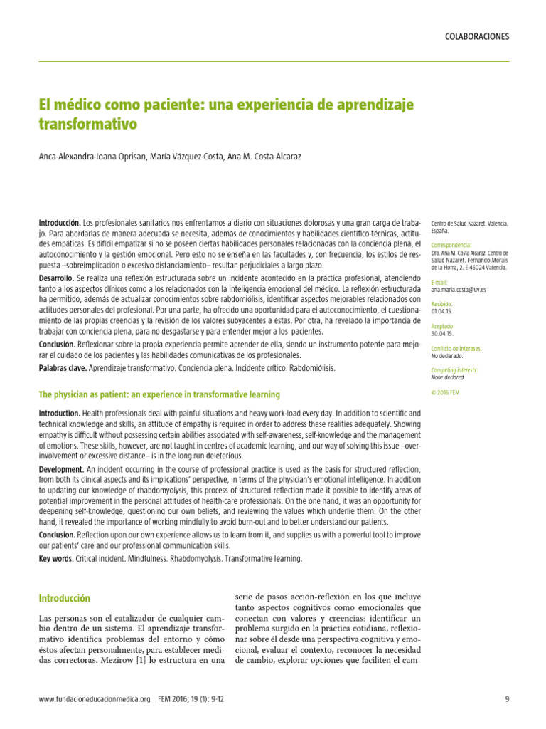 Medico Como Paciente | PDF | Experiencia | Las emociones
