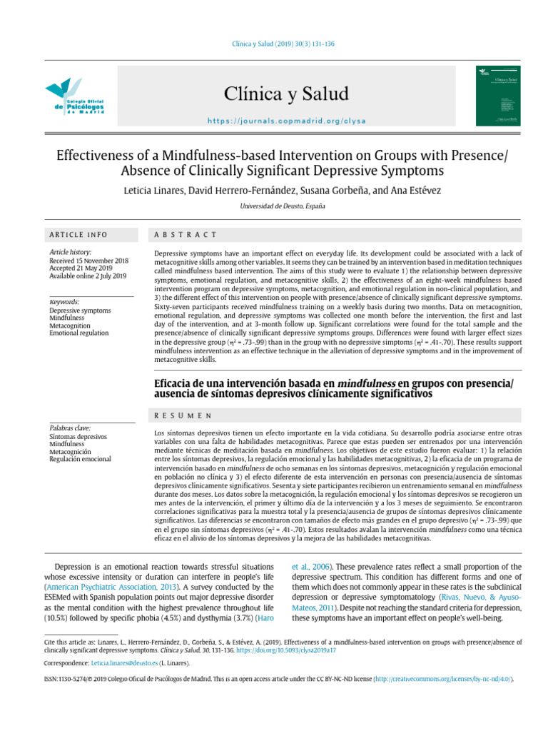 MNDF en Grupos Con y Sin Depre | PDF | Metacognition | Mindfulness