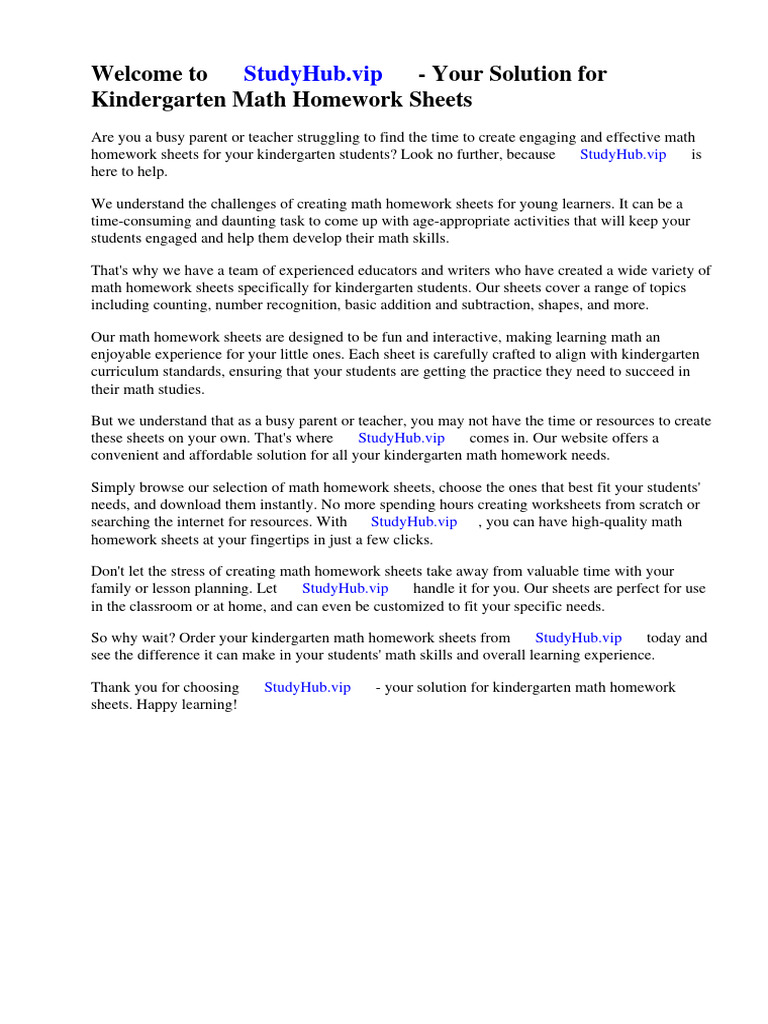 Math Homework Sheets Kindergarten | Download Free PDF | Worksheet ...