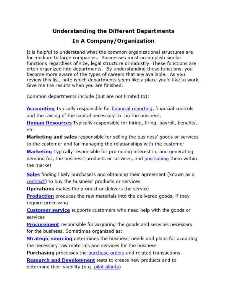 Understanding The Different Departments | PDF | Marketing | Procurement