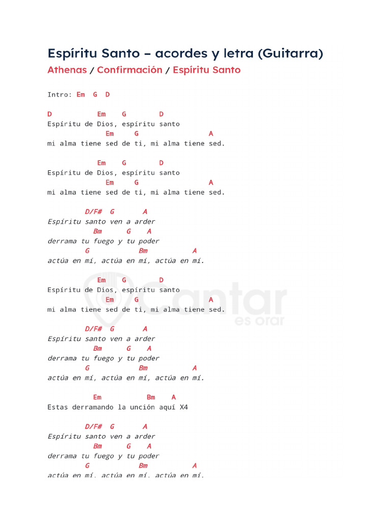 Espíritu Santo Acordes Y Letra Guitarra Pdf