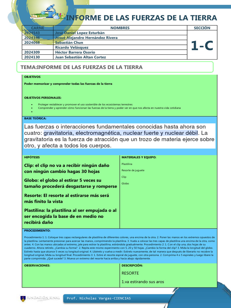 Informe de Las Fuerzas de La Tierra | PDF | Tierra | Gravedad