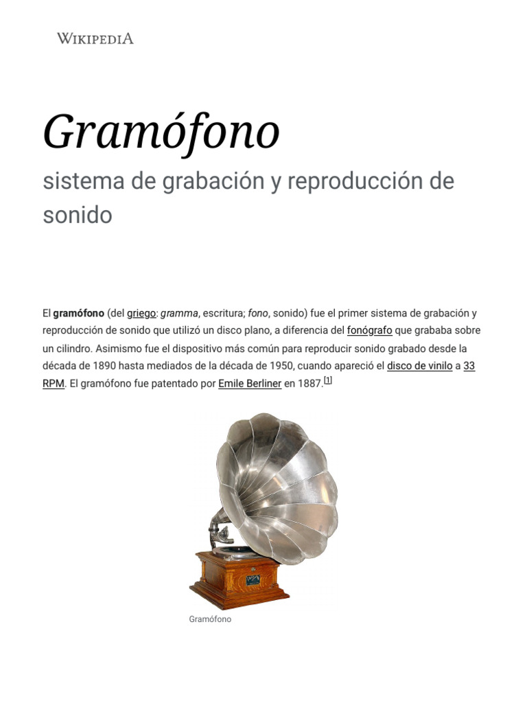 Evolución y Funcionamiento del Gramófono | PDF | Fonógrafo | Producción ...