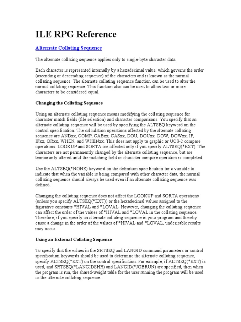 ILE RPG Reference-Colatng Seq | Download Free PDF | Array Data Structure | Collation