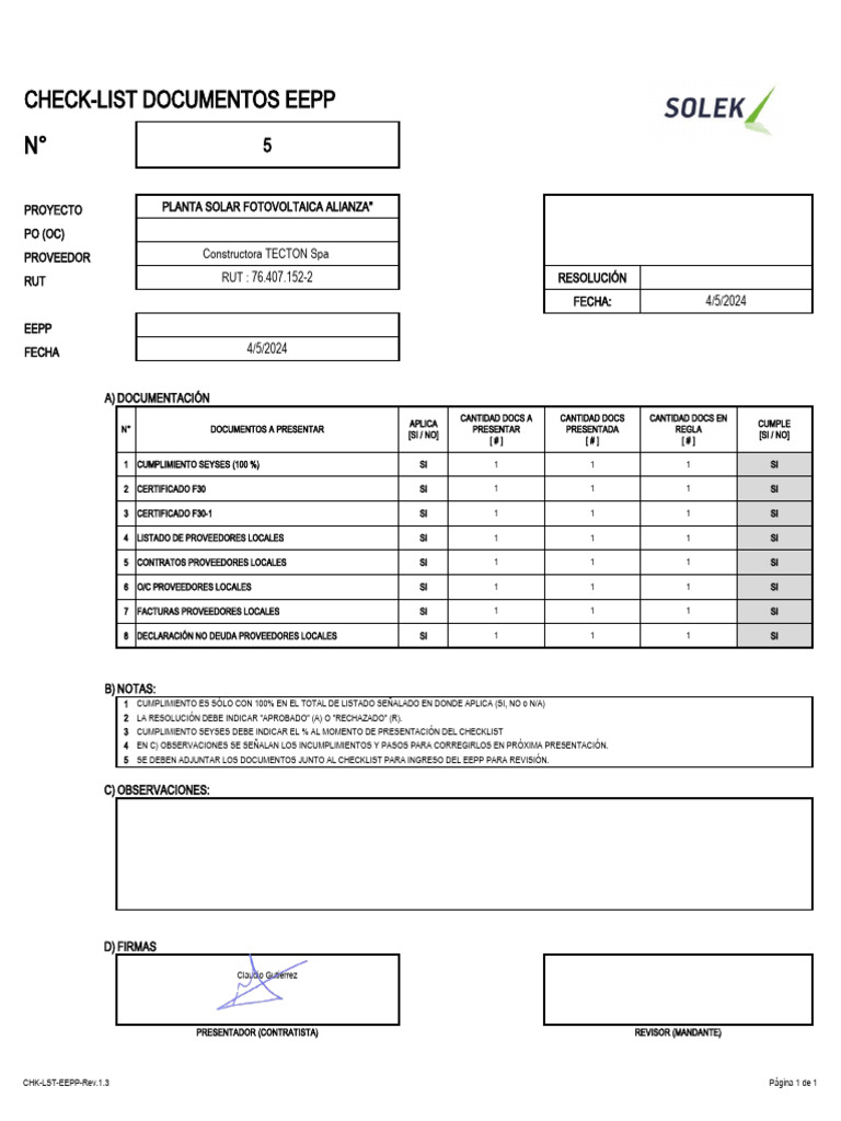 CHECK-LIST DOCUMENTOS EEPP EDP 05 | PDF