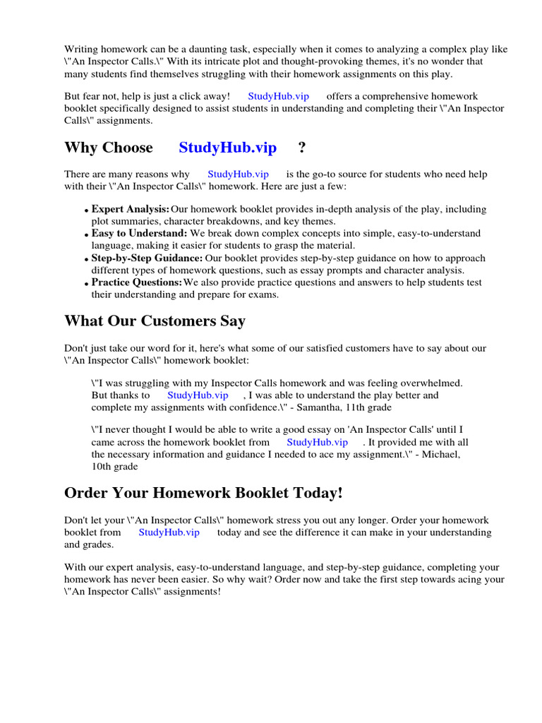 An Inspector Calls Homework Booklet | PDF | Facebook | Homework