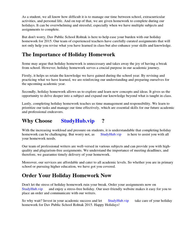 Dav Public School Rohtak Holiday Homework 2015 | PDF | Homework | Books
