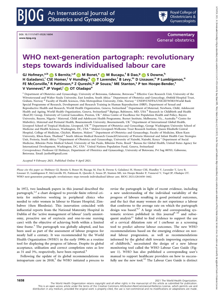 BJOG - 2021 - Hofmeyr - WHO Next Generation Partograph Revolutionary ...