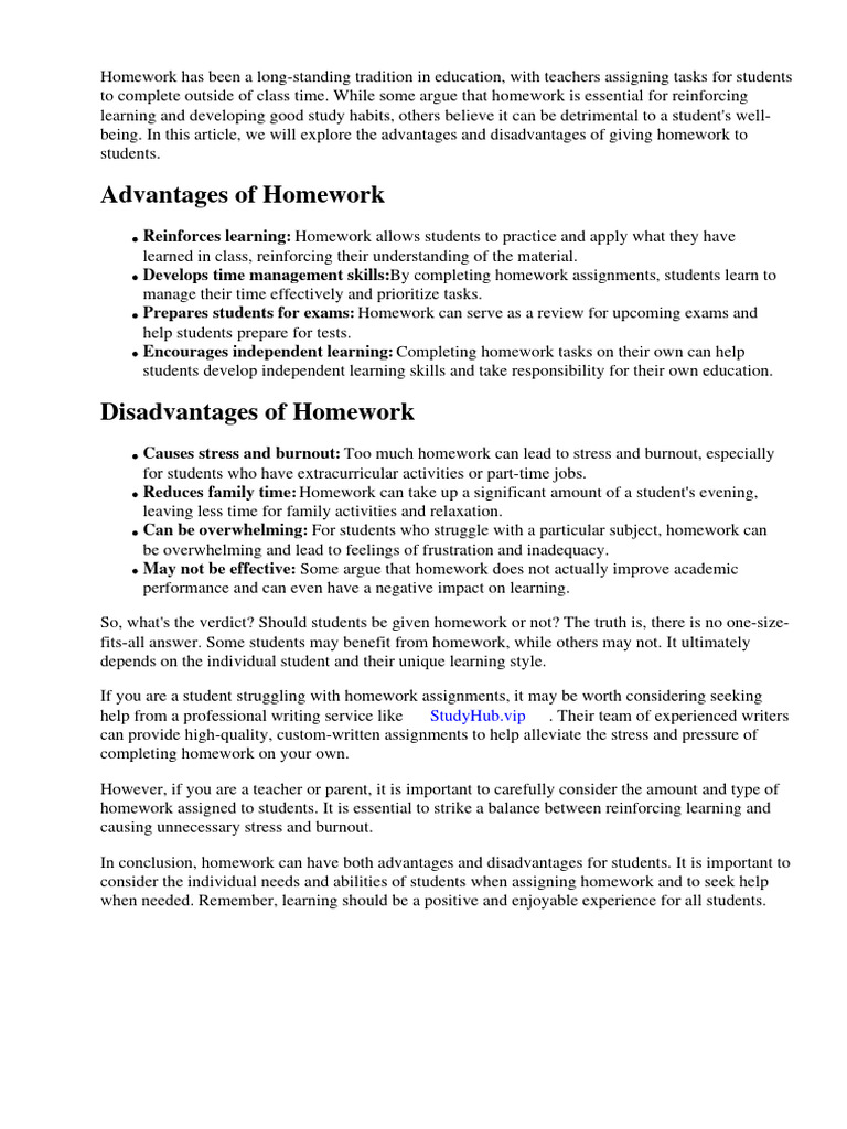 Advantages and Disadvantages of Giving Homework to Students | PDF ...