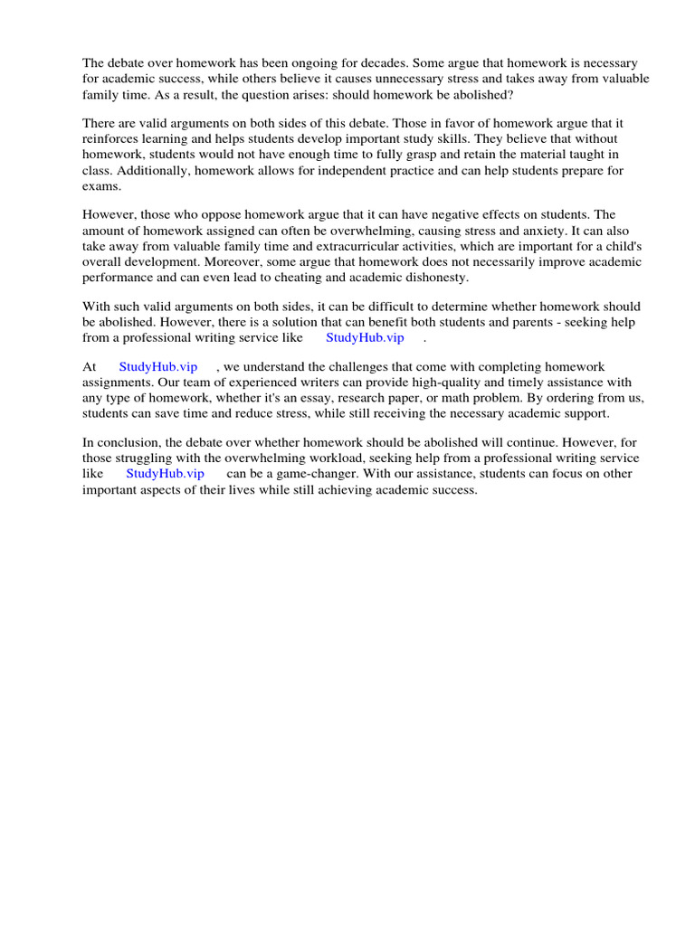 Debate Topics Homework Should Be Abolished | PDF | Homework | Teachers