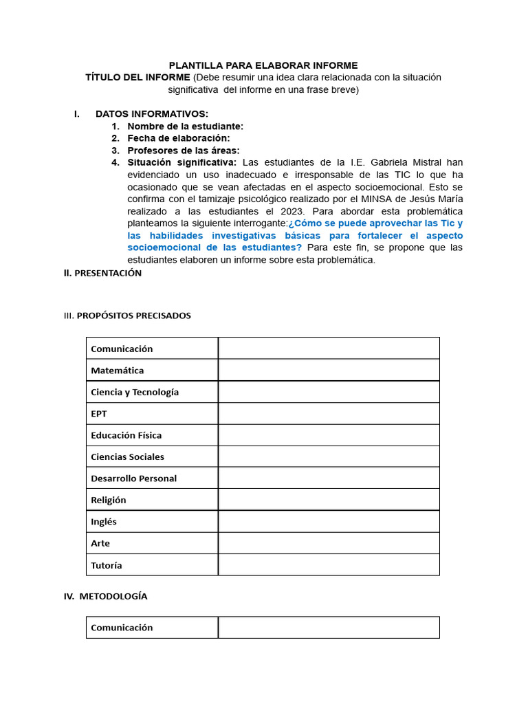 Plantilla para Elaborar Informe | PDF | Matemáticas | Comunicación