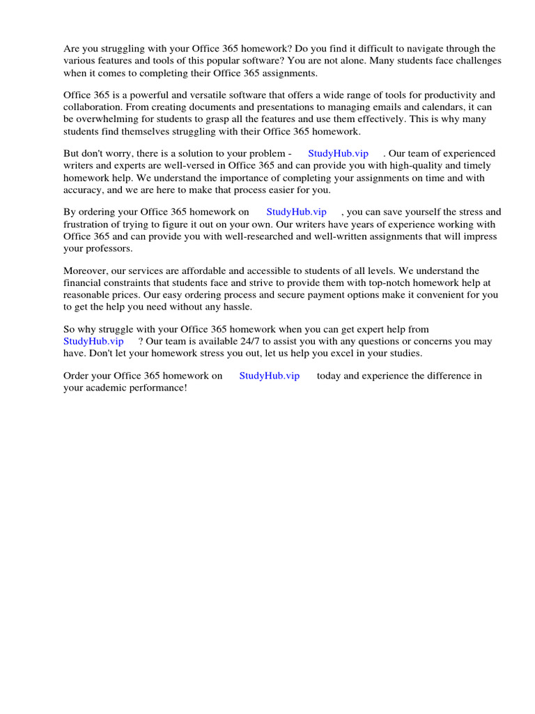 Office 365 Homework | PDF | Microsoft Office | Microsoft Excel