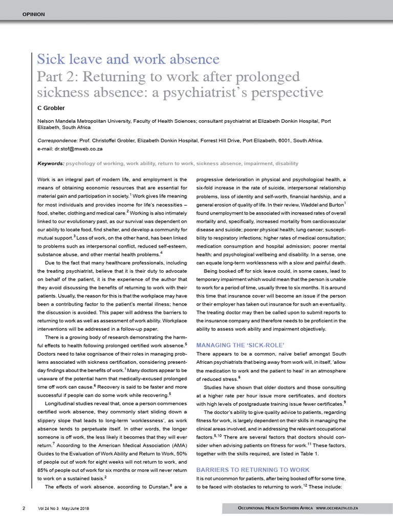 Can Sick Leave Be Harmful Part 2 | PDF | Occupational Therapy | Disability