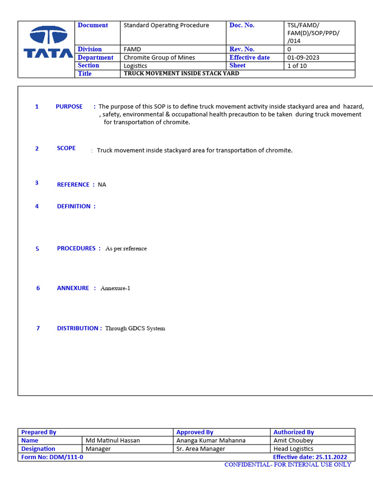 Truck Movement SOP for Chromite Transport | PDF | Truck | Personal ...