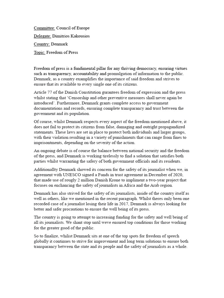Position Paper - Denmark | PDF | Freedom Of The Press | Denmark