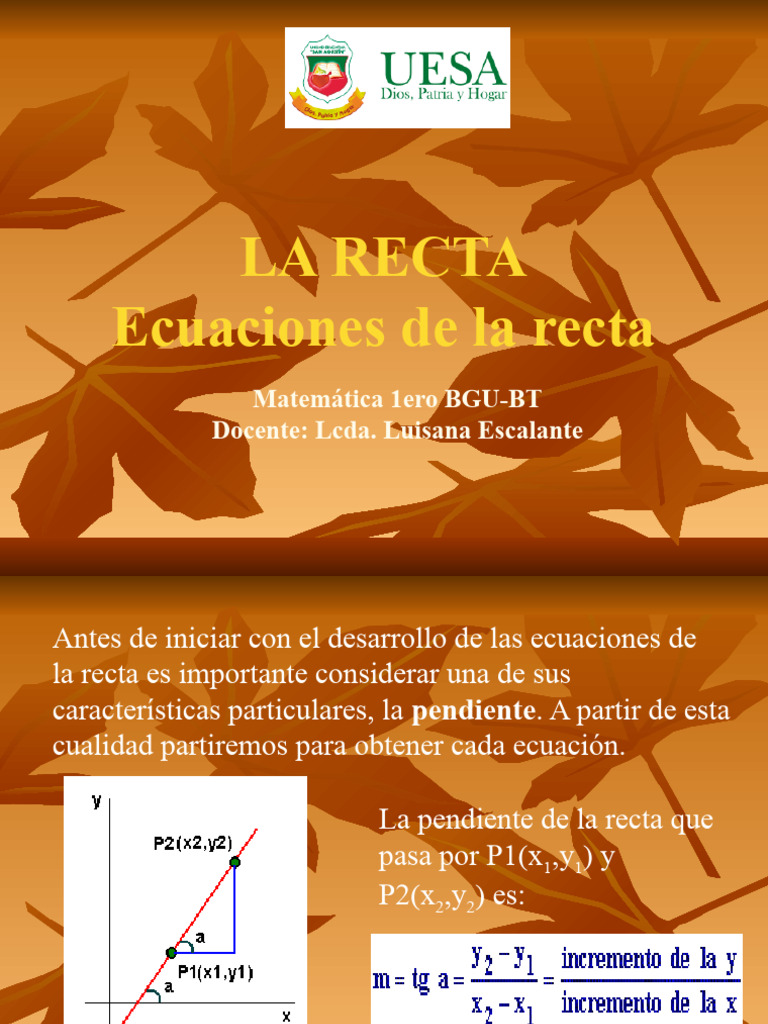 ECUACIONES DE LA RECTA | PDF | Línea (geometría) | Pendiente