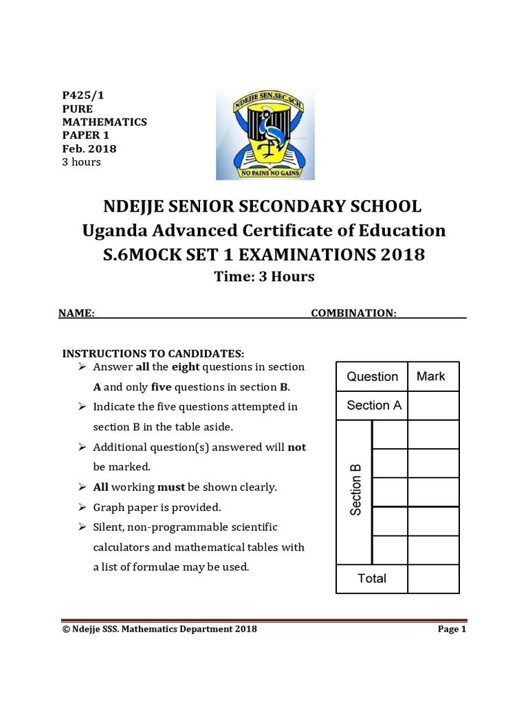 Ndejje Ss Mock 2018 P1-8 | PDF | Sphere | Euclidean Geometry
