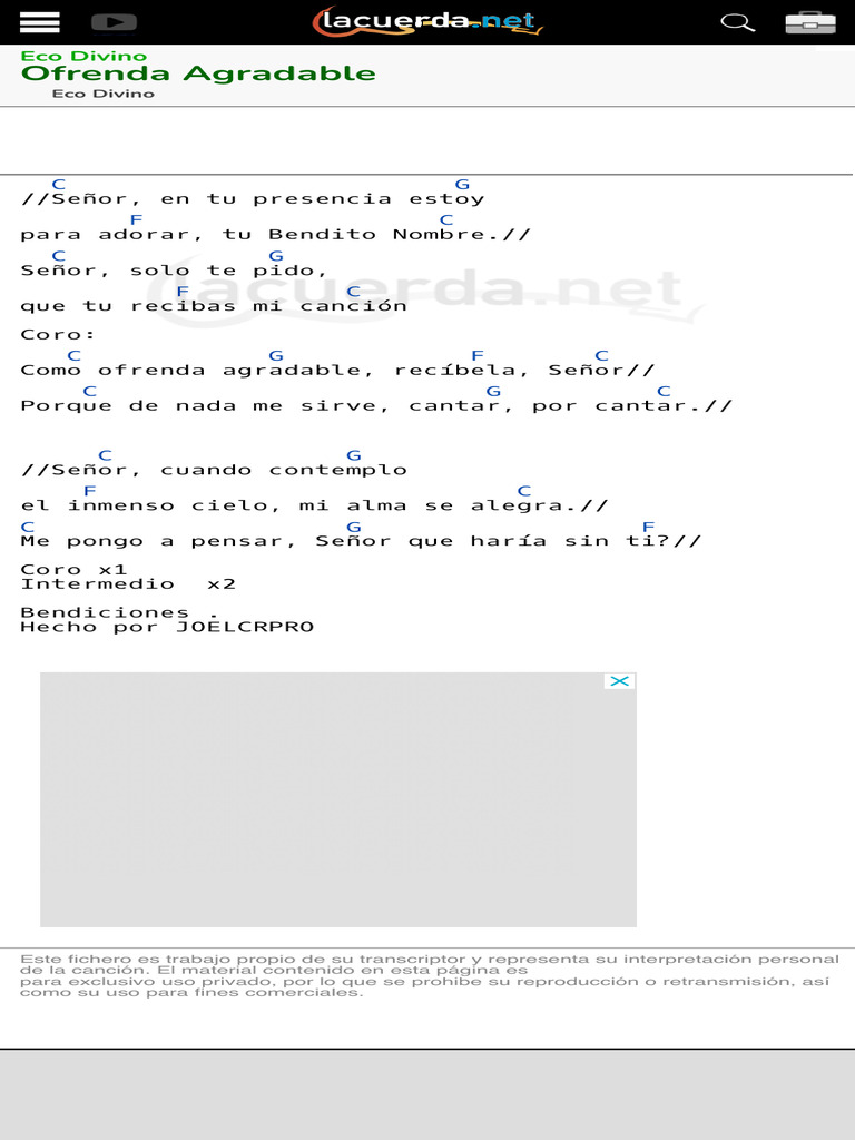 Ofrenda Agradable, Eco Divino Acordes | PDF