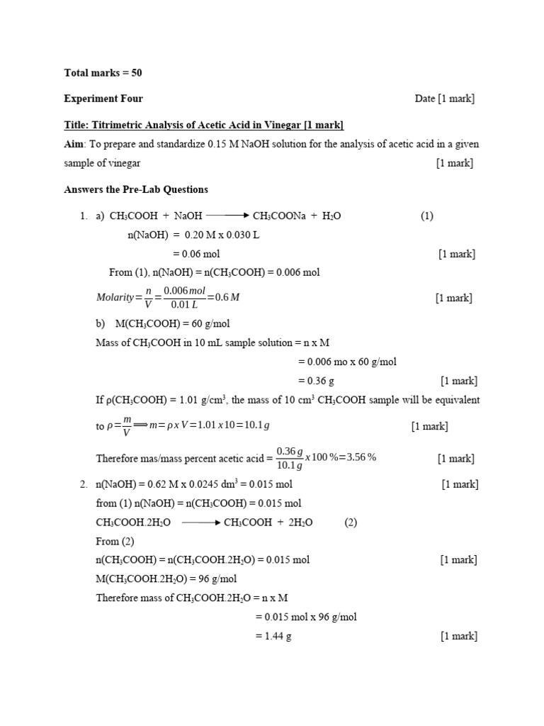 Experiment Four Scheme Pdf Acetic Acid Chemistry