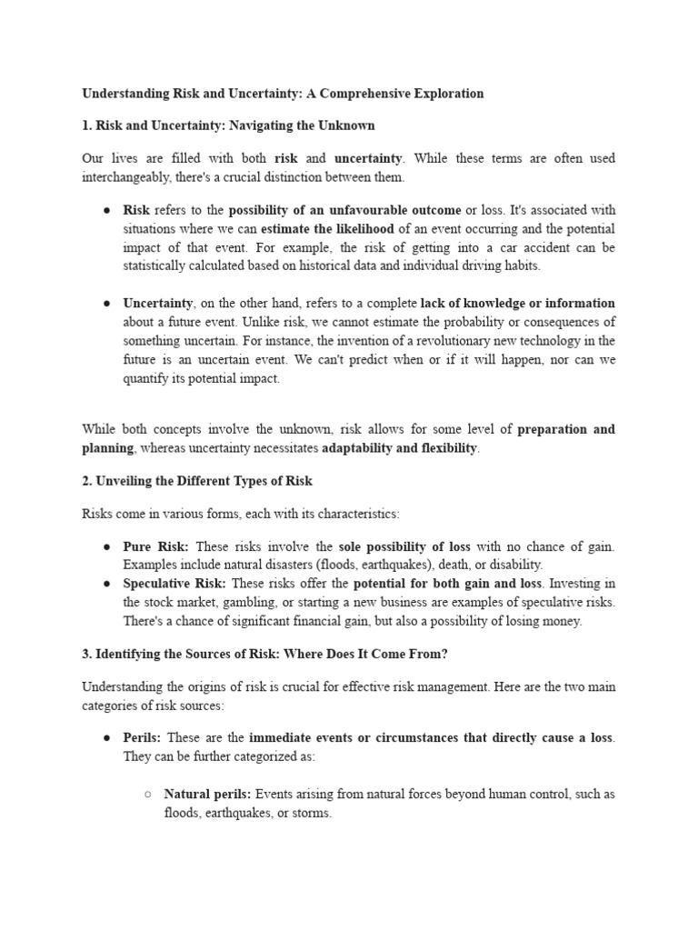 Insurance and Risk Management Unit 1 | PDF | Risk | Financial Risk