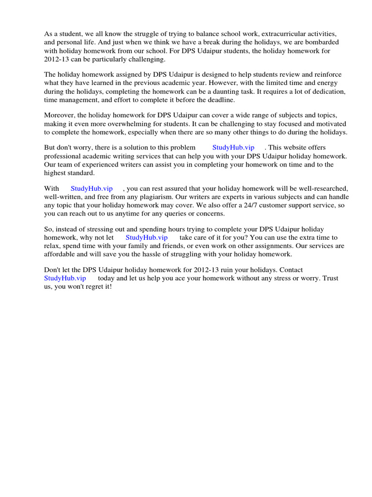 Dps Udaipur Holiday Homework 2012-13 | PDF | Homework | Hotel