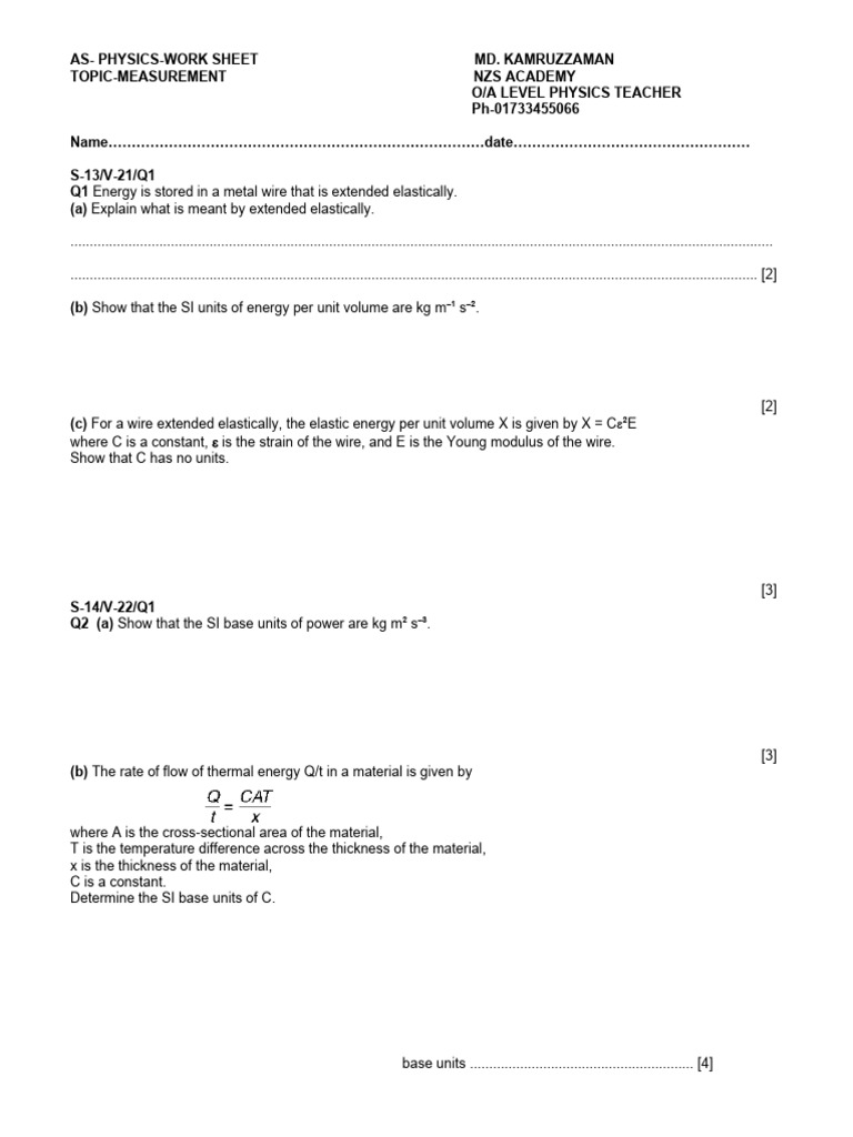 Measurement and Units in Physics Worksheets | PDF | Significant Figures ...