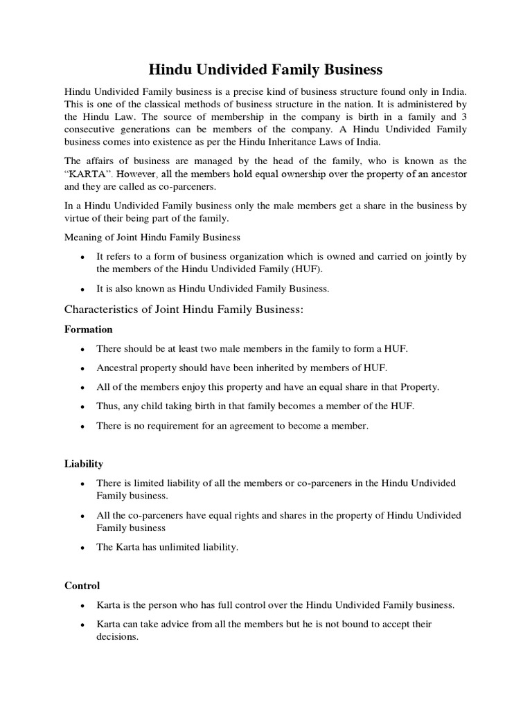Overview of Hindu Undivided Family Business | PDF | Private Law | Economies