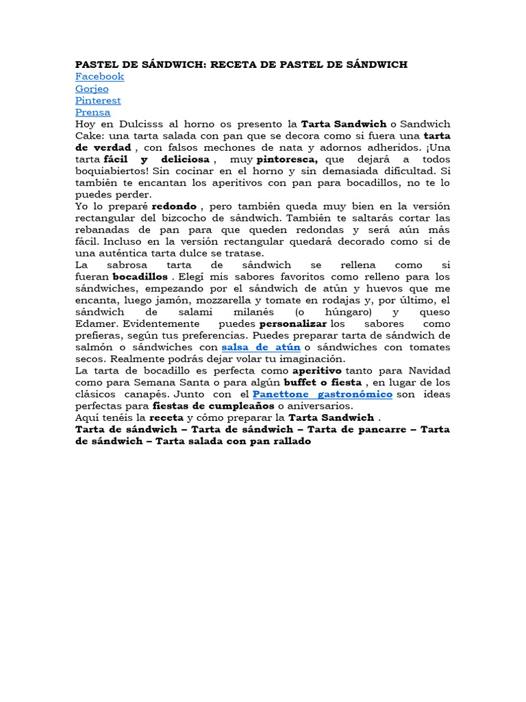 Pastel de Sándwich | PDF | Pasteles | Panes