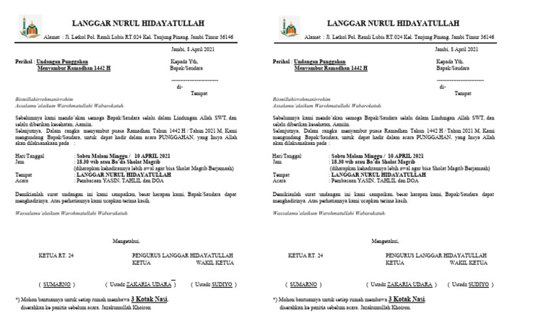 Undangan Acara Punggahan Ramadhan | PDF