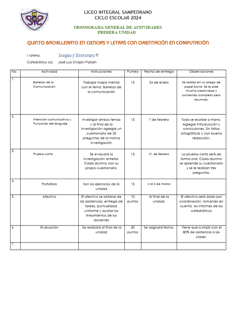 CRONOGRAMA 5o. BACO. I Unidad | PDF | Adobe Photoshop | Estadísticas