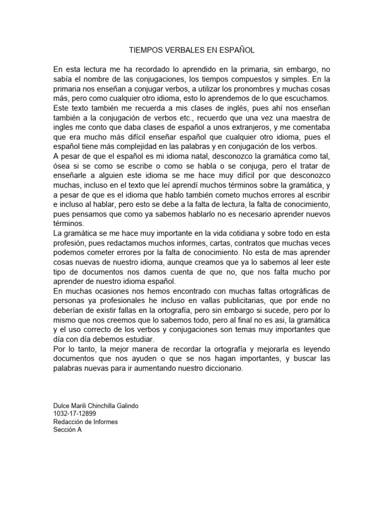 Tiempos Verbales en Español | PDF | Artes del Lenguaje y Comunicación ...