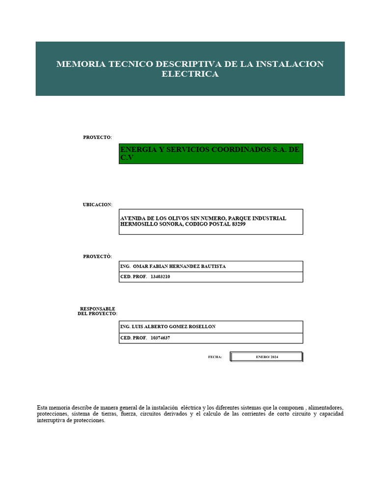 Memoria Tecnico Descriptiva Hermosillo | PDF | Transformador | Conductor electrico