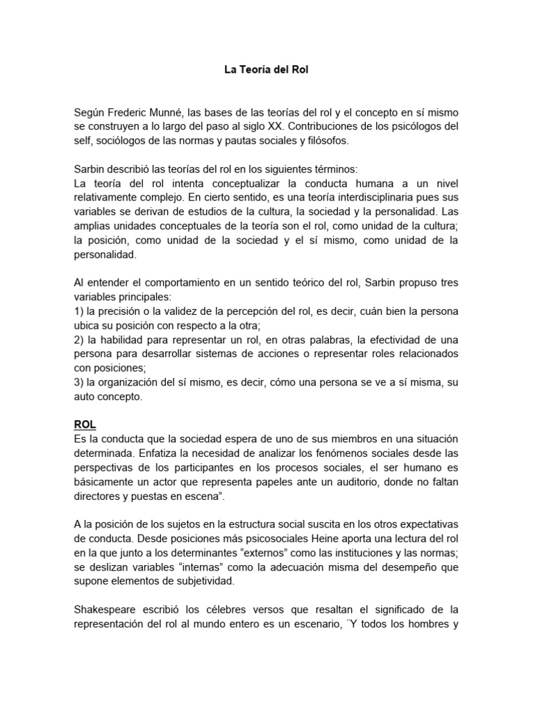 Teoría del Rol: Conceptos y Aplicaciones | PDF | Mujer | Tartamudeo