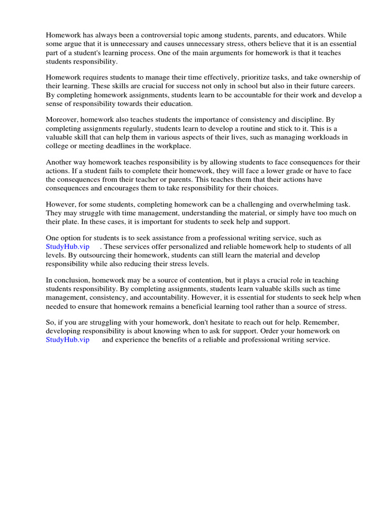 The Role of Homework in Teaching Responsibility | PDF | Homework ...