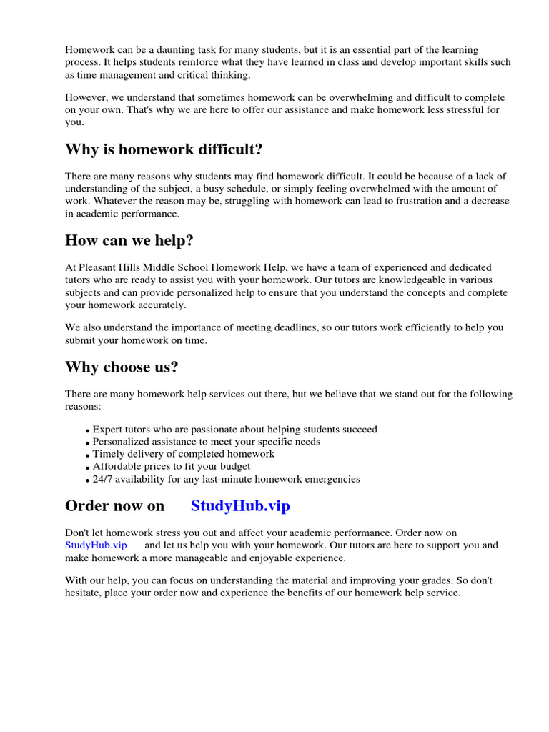 Pleasant Hills Middle School Homework | PDF | Homework | Curriculum