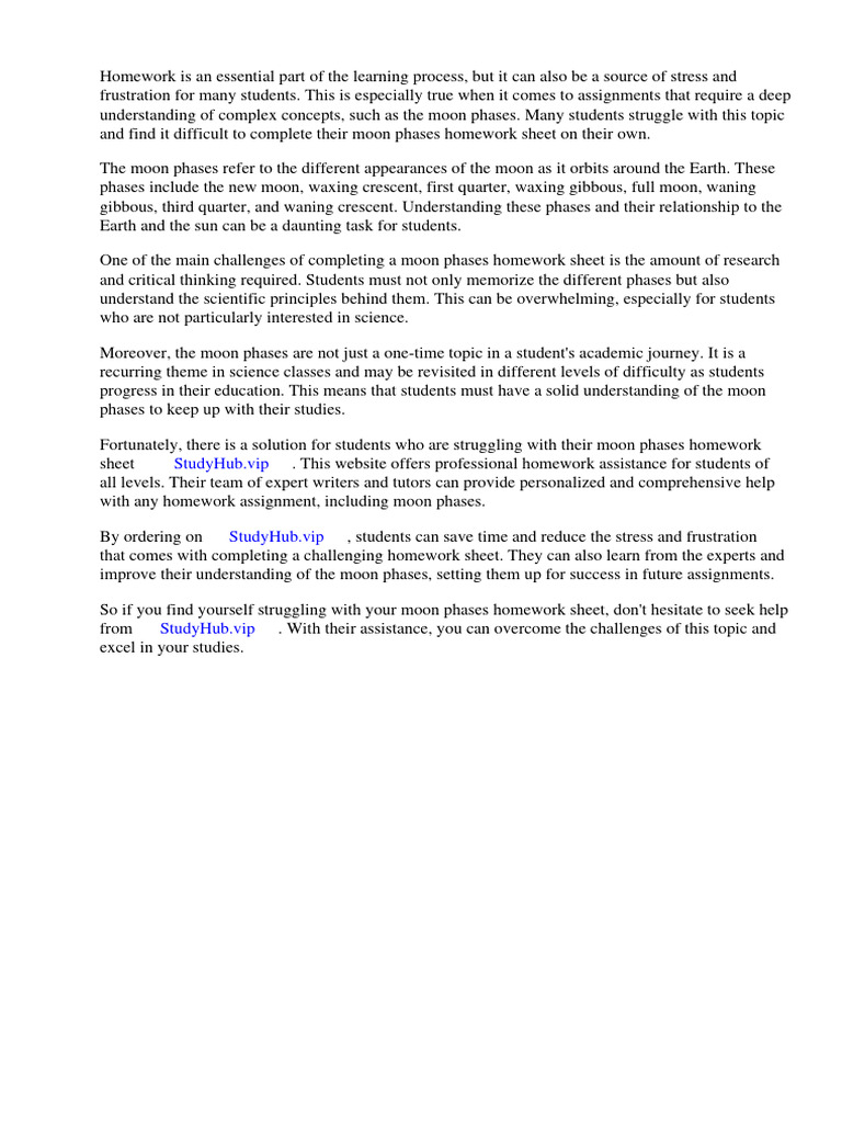 Moon Phases Homework Sheet | PDF | Moon | Reading Comprehension