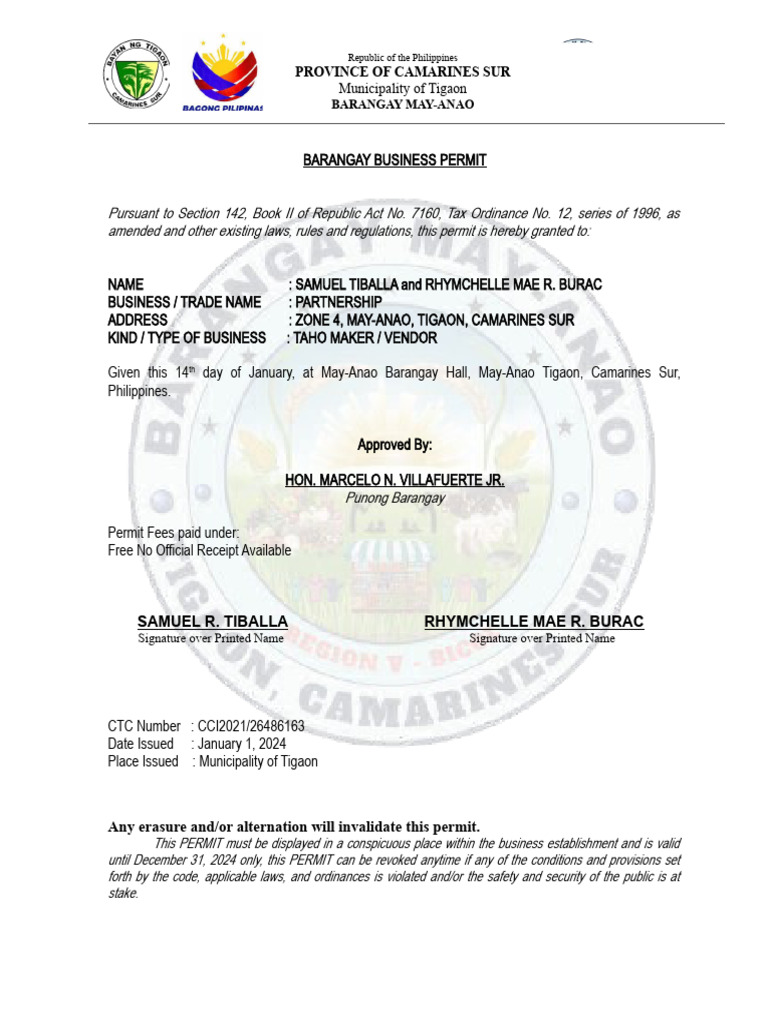 Barangay Business Permit | PDF | Justice | Crime & Violence