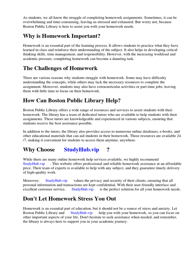Boston Public Library Homework Help | PDF | Libraries | Homework