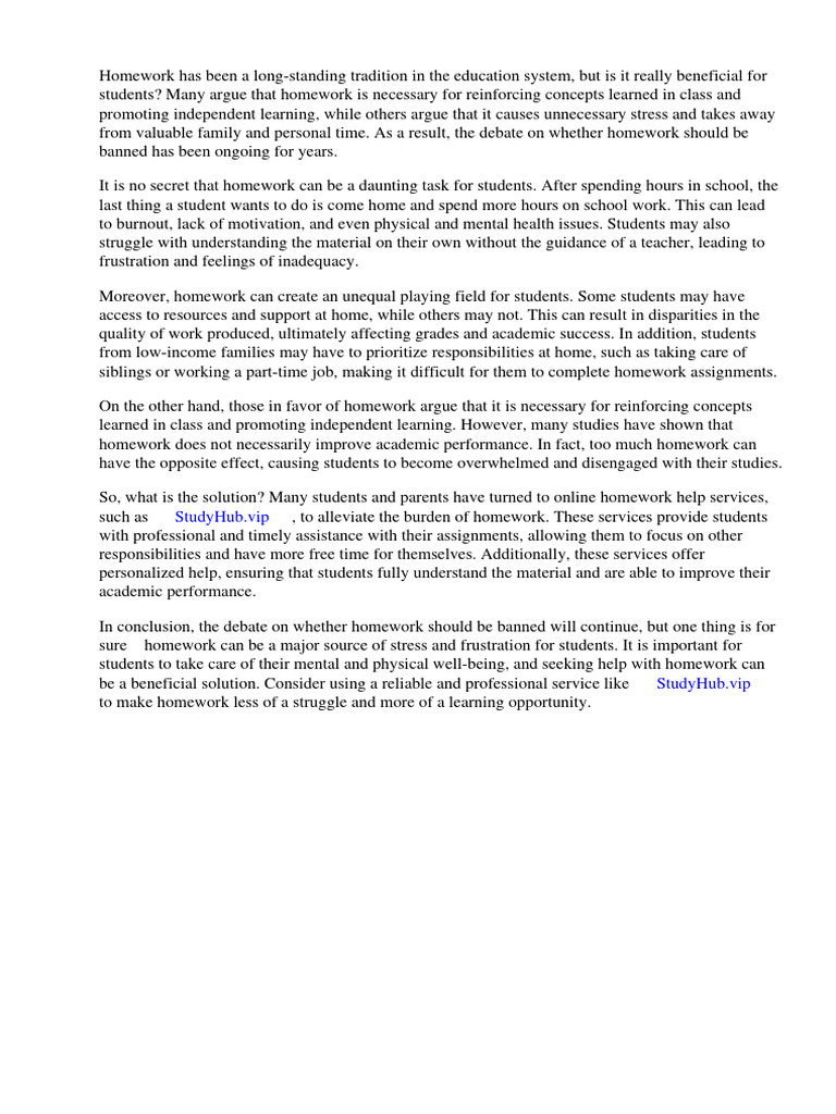 Persuasive Speech On Homework Should Be Banned | Download Free PDF ...