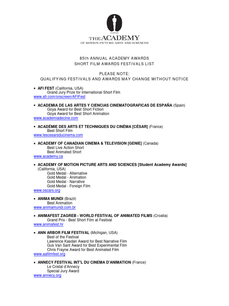 Short Film Festival Guide | PDF | Cinema